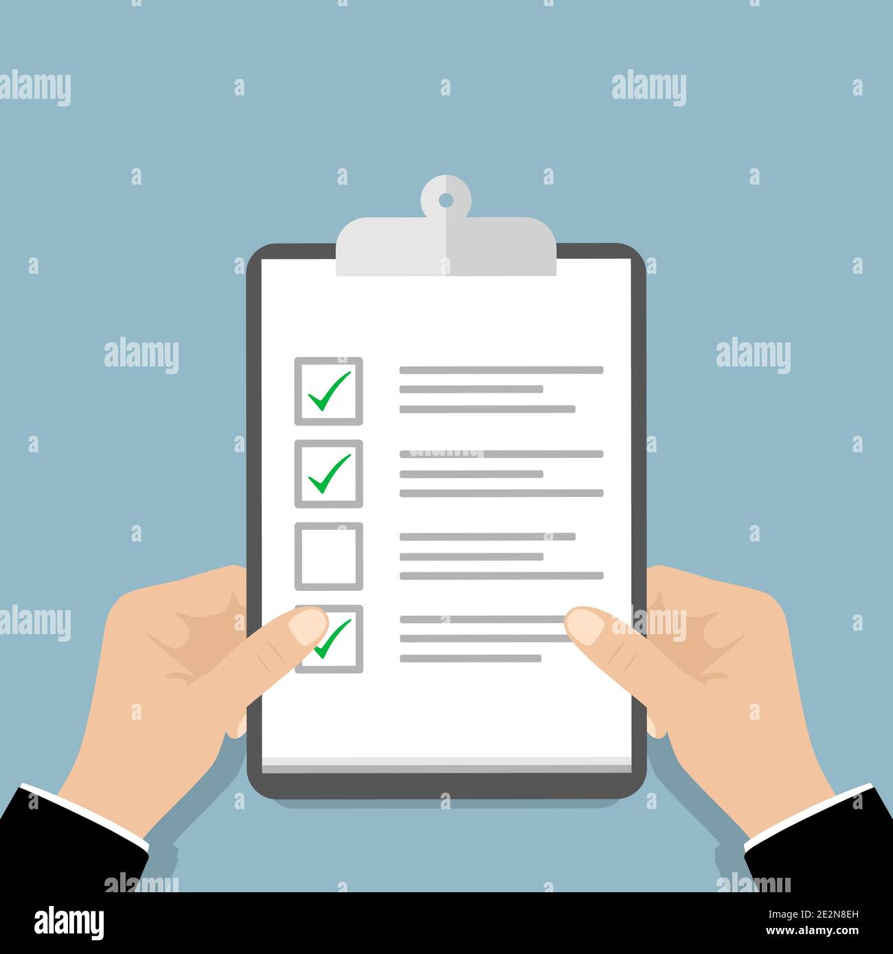 Clipboard checklist in the hand. Hand holding. Vector illustration ...