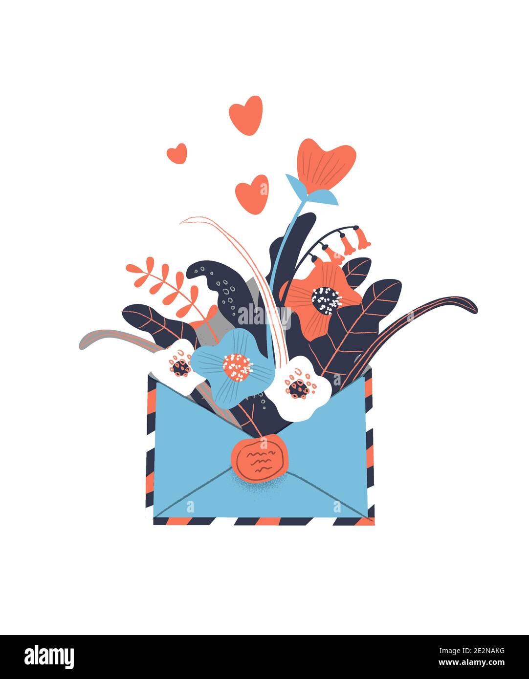 Open love letter with flowers inside over envelope vector illustration ...