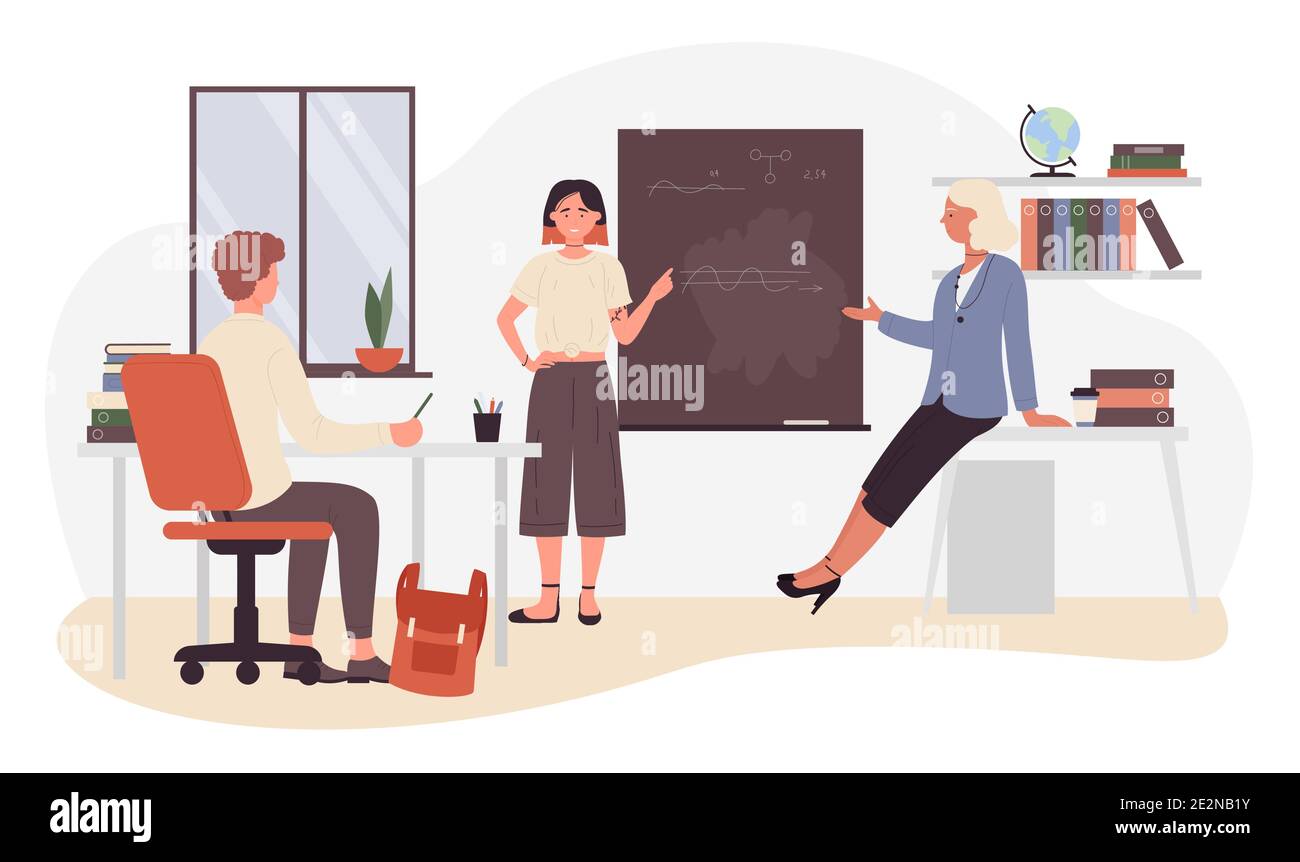 School or university classroom scene vector illustration. Cartoon girl ...