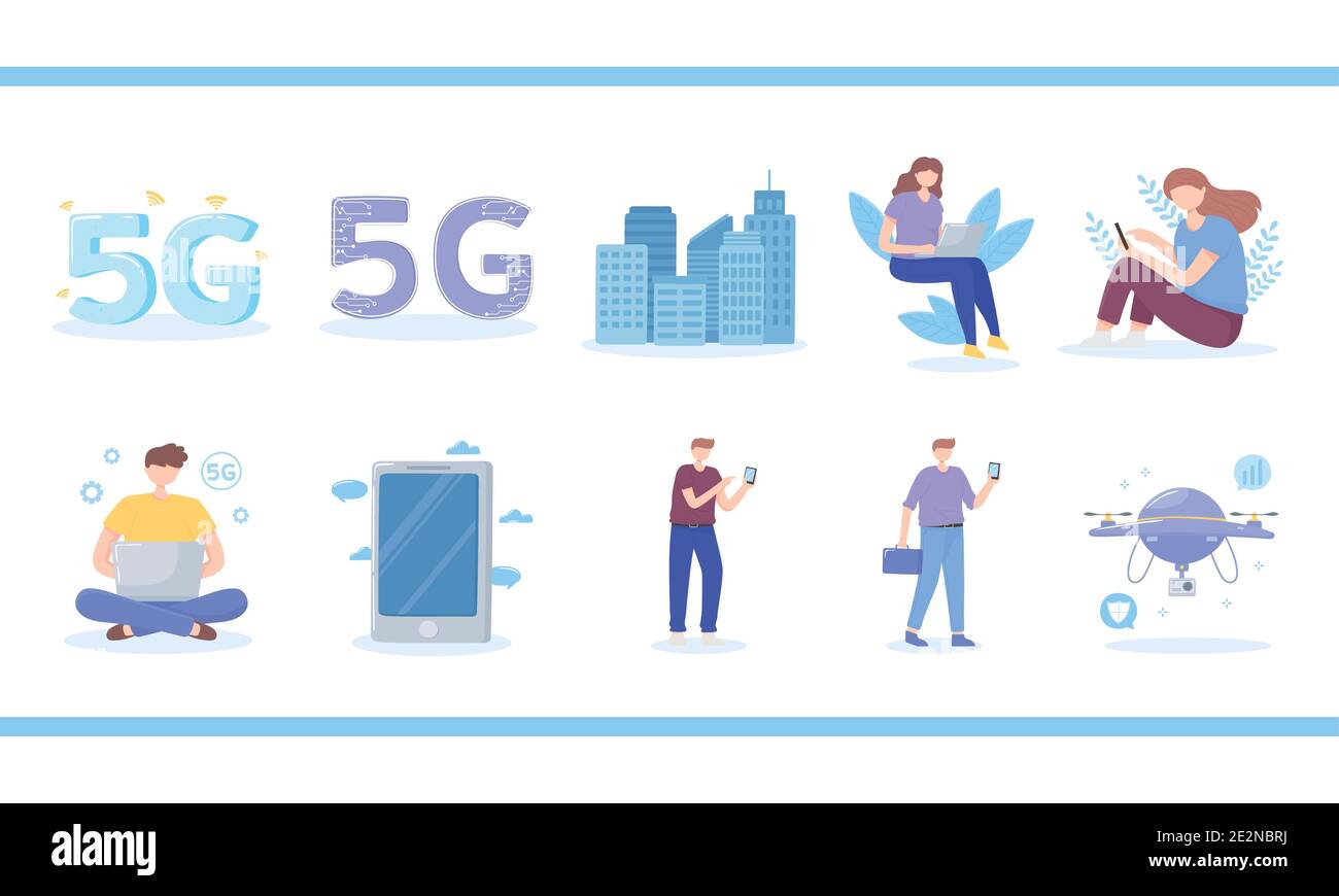 people using 5G internet, innovative technologies fast connection icons ...