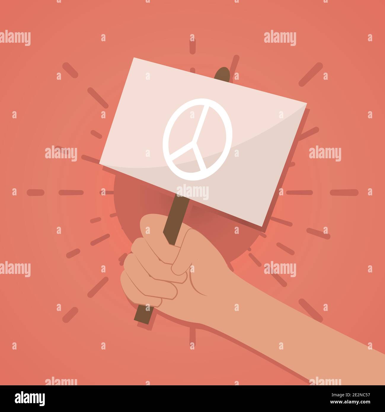 hnad holding a placard with peace symbol over red background, colorful ...