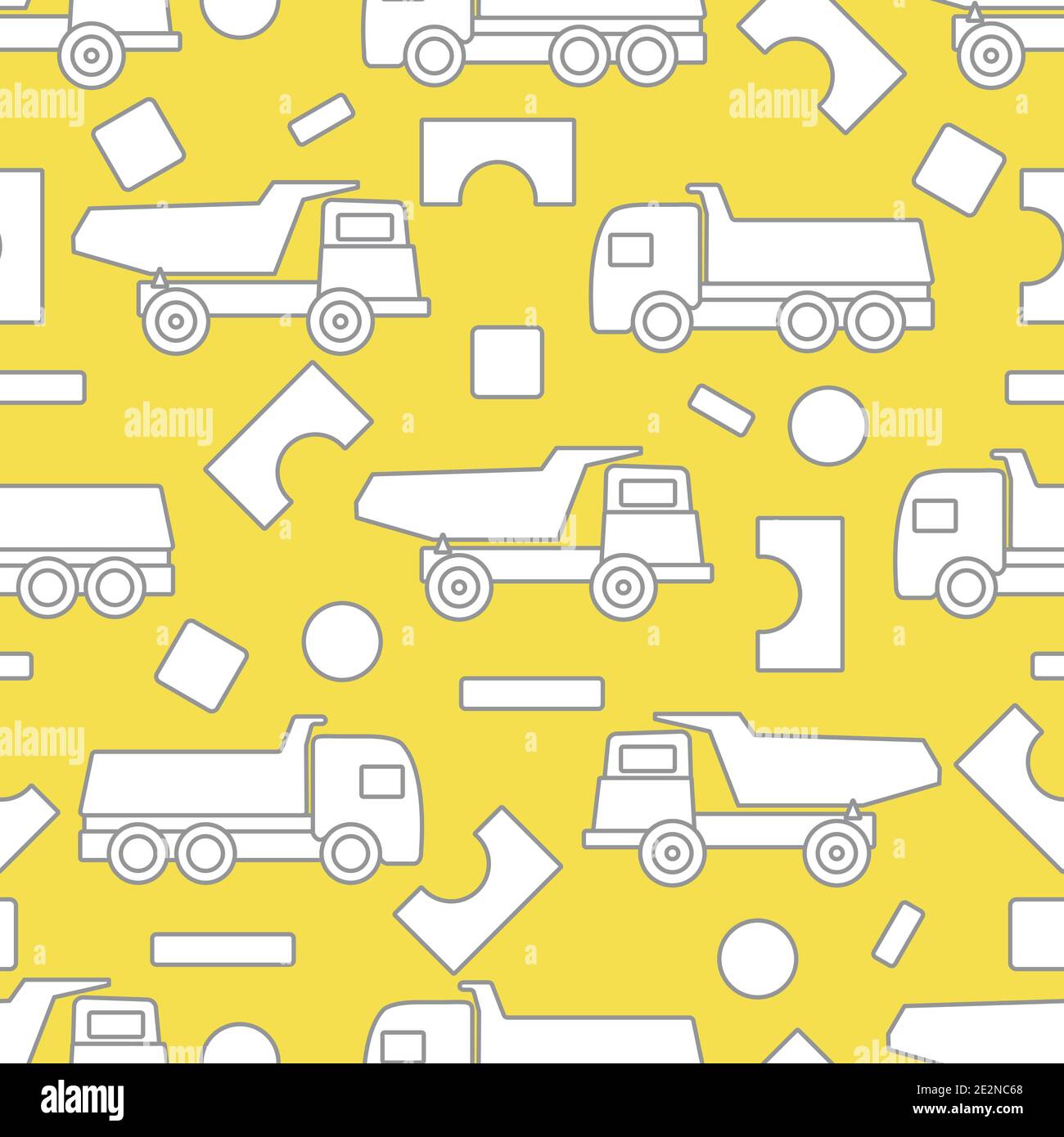Vector seamless pattern with kid toys. Dump truck, cubes, blocks for ...