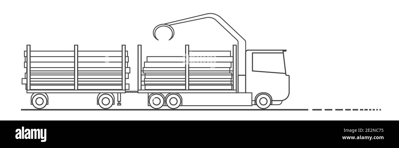 Timber Carrier driving along the road. Delivery of goods. Simple ...