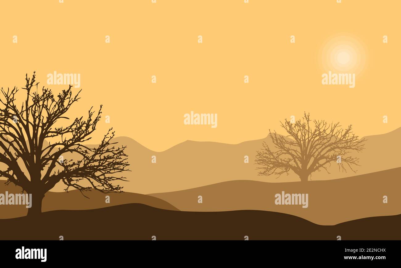 Amazing scenery desert in the afternoon at sunset. Vector illustration ...