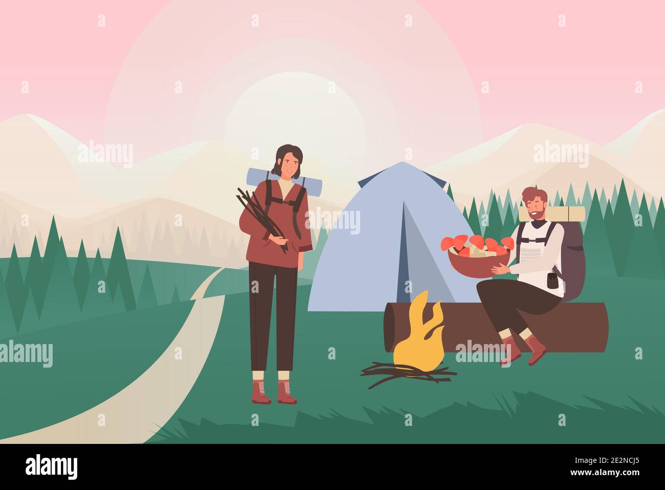 Young man woman hike Stock Vector Images - Alamy