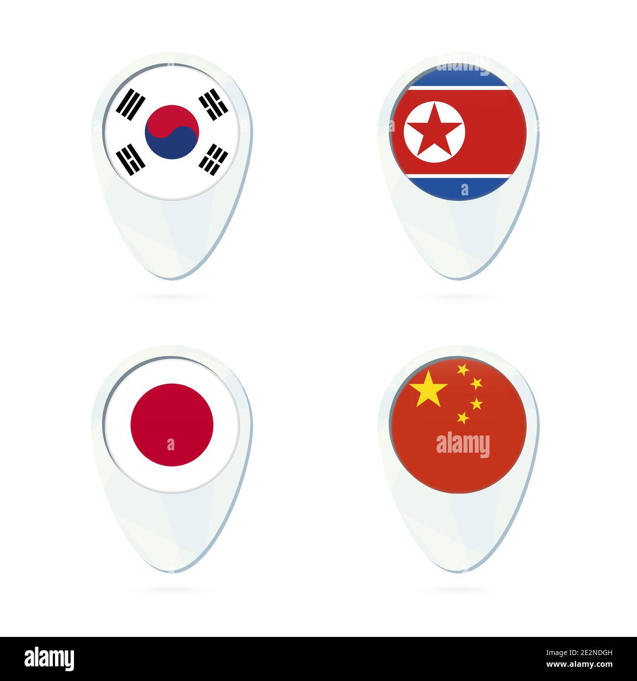 South Korea, North Korea, Japan, China flag location map pin icon ...