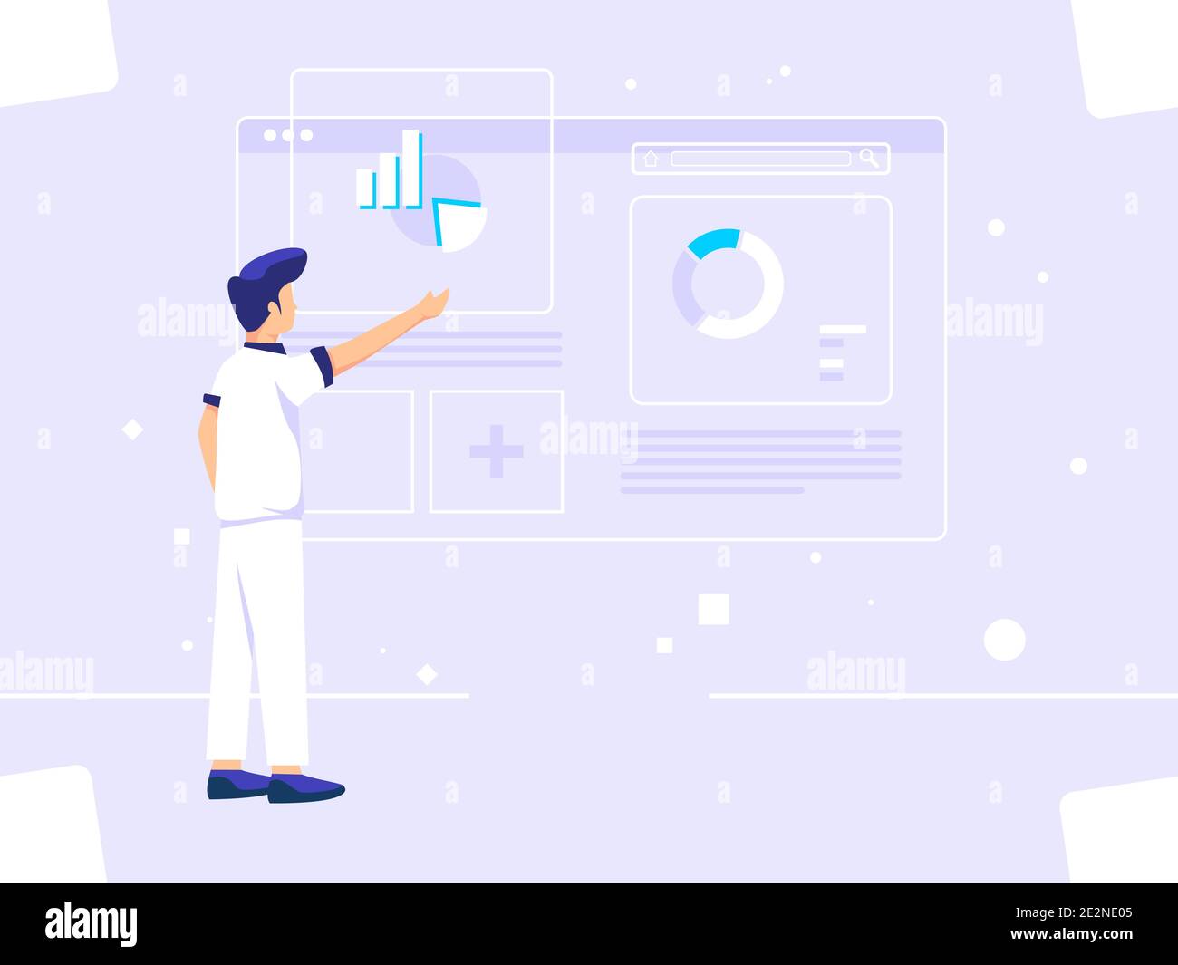 Digital graphic concept. Man manager monitoring chart progress. used ...