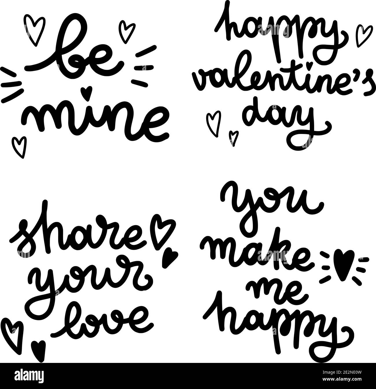 Vector set of lettering about love. Valentines Day. Black and white ...