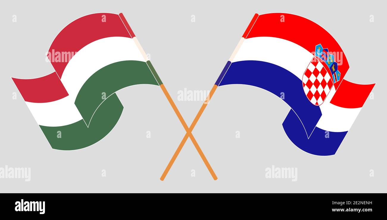 Crossed and waving flags of Croatia and Hungary. Vector illustration ...