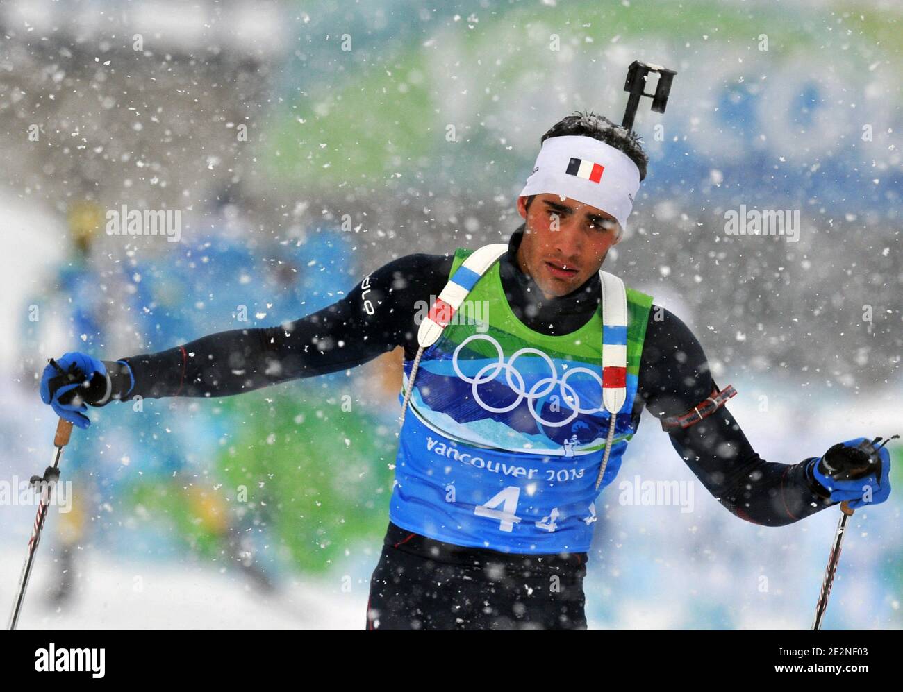 France's Simon Fourcade during the Biatlon Men's 4x7.5 km Relay of the ...