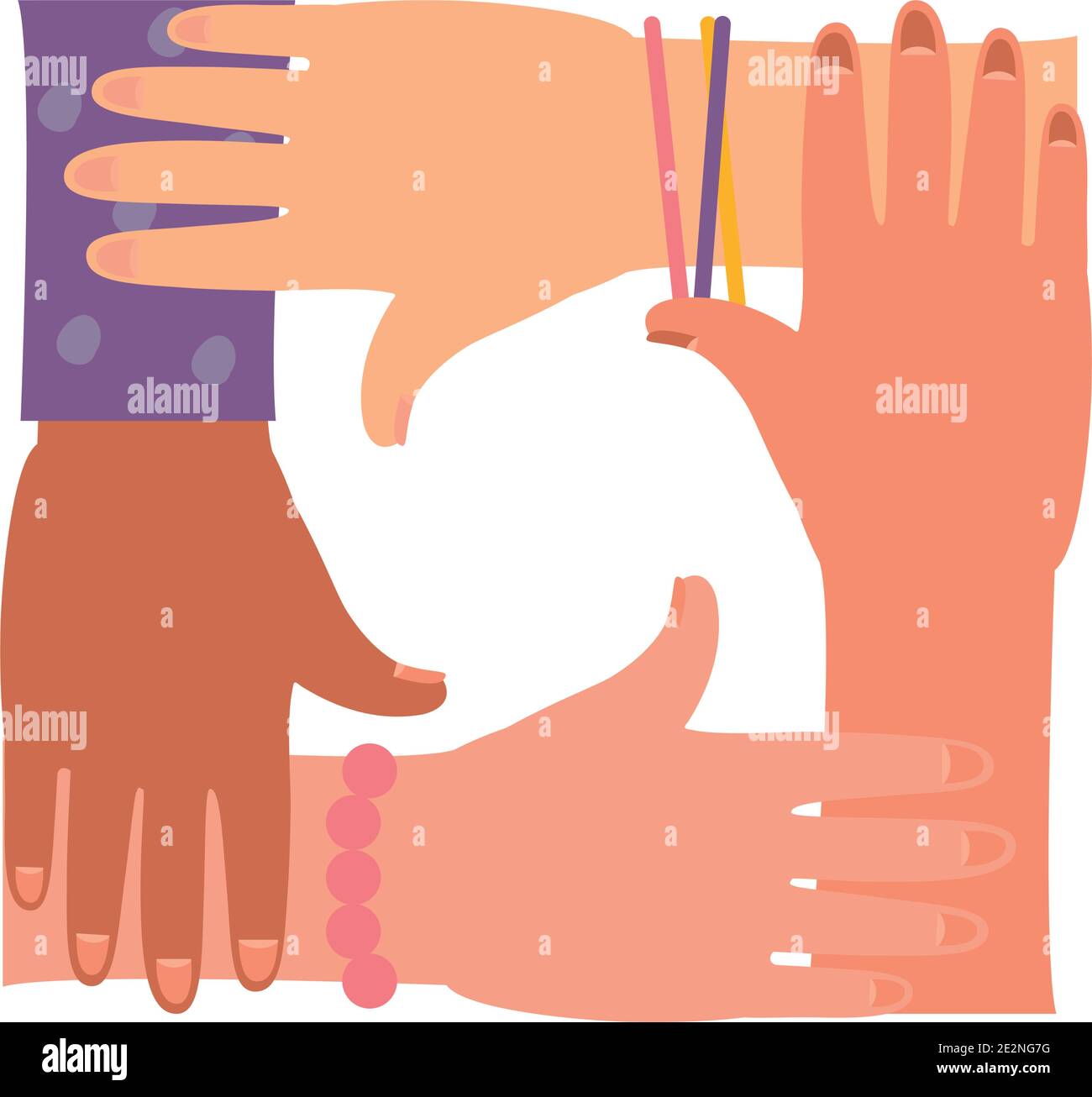 girl power design with women unity hands over white background, flat ...