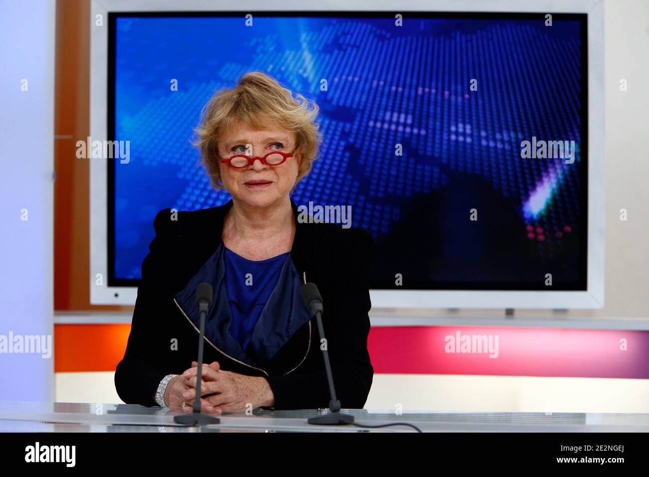 Exclusive - French ecologist european MP Eva Joly on the set of TV news ...