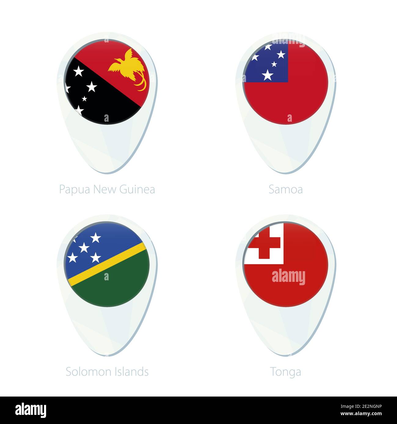 Papua New Guinea, Samoa, Solomon Islands, Tonga flag location map pin ...