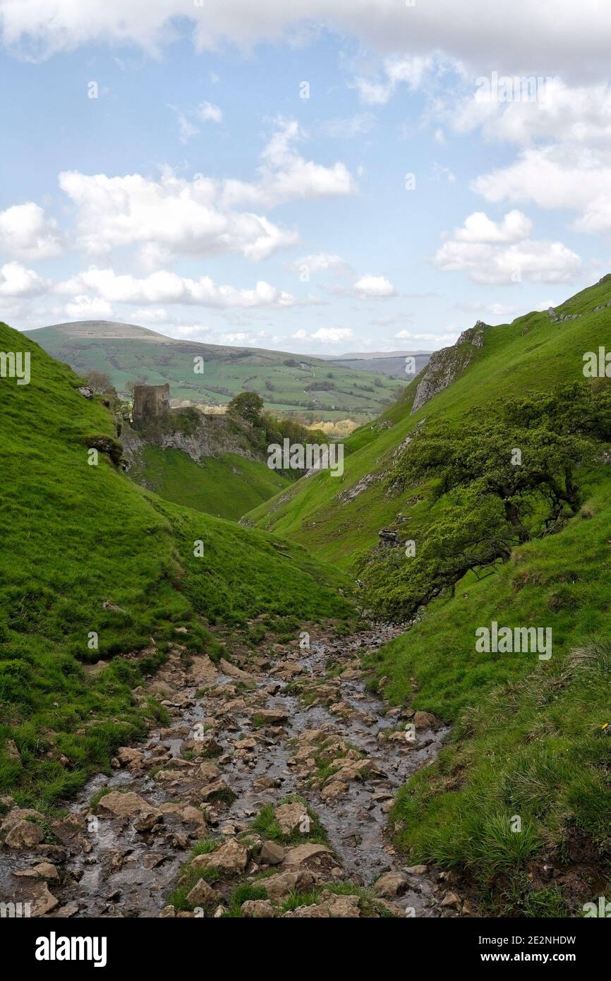 A view looking down in to Cave dale at castleton in Derbyshire, England ...
