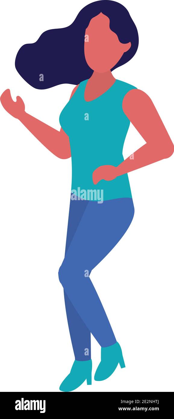 icon of cartoon woman dancing over white background, colorful design ...