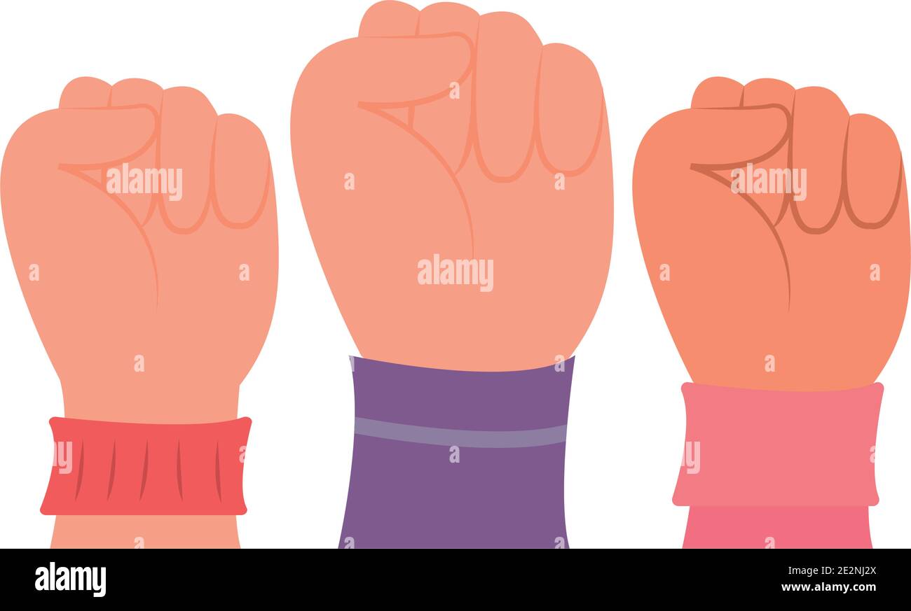girl power concept, women fists up icon over white background, flat ...