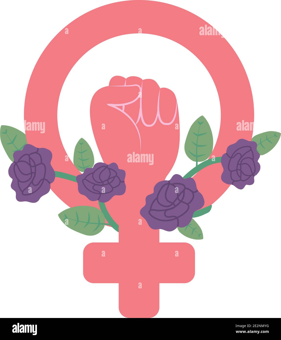 Girl Power Design Female Gender Symbol With Fist And Purple Flowers