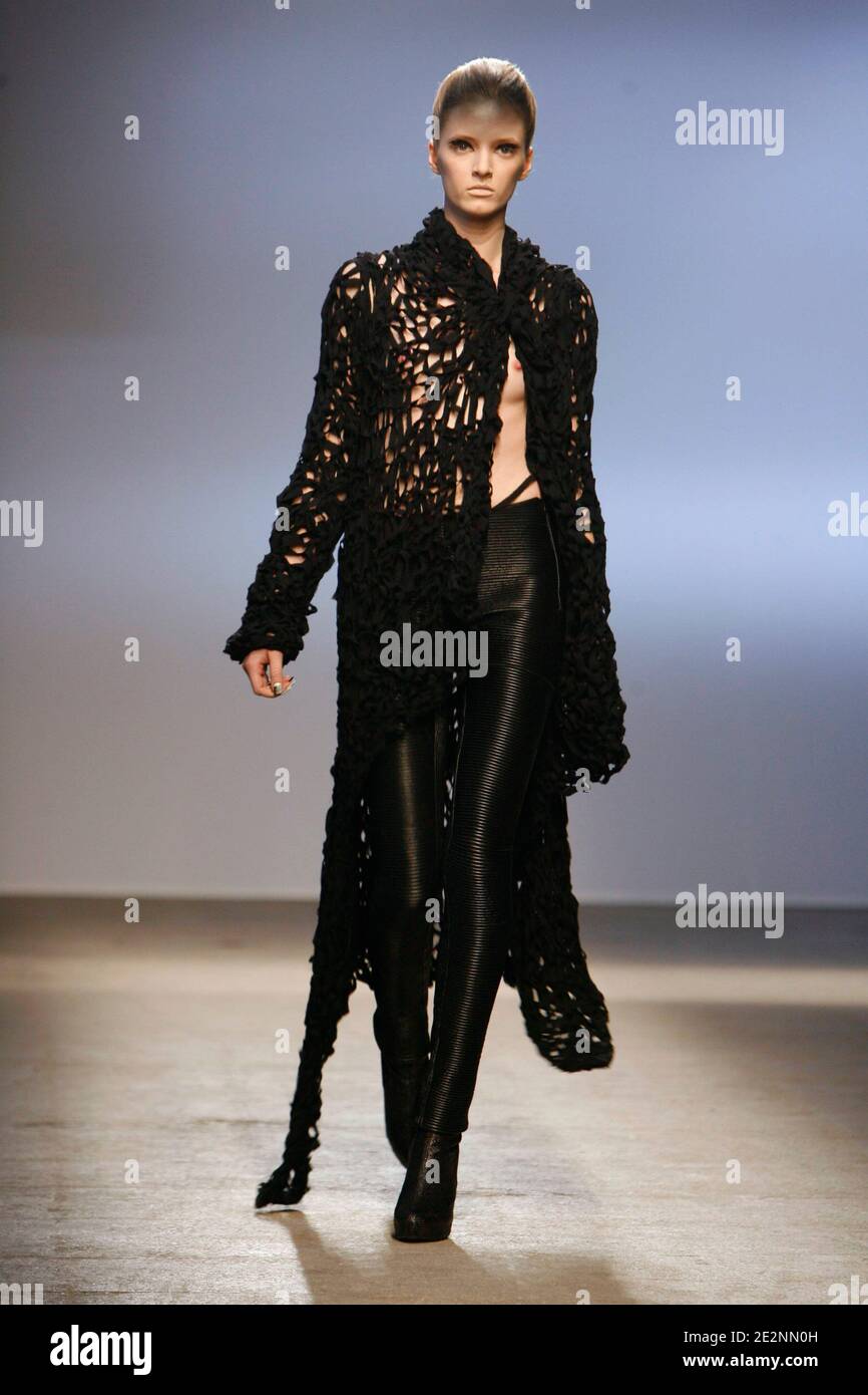 A model displays a creation by British designer Gareth Pugh for his ...