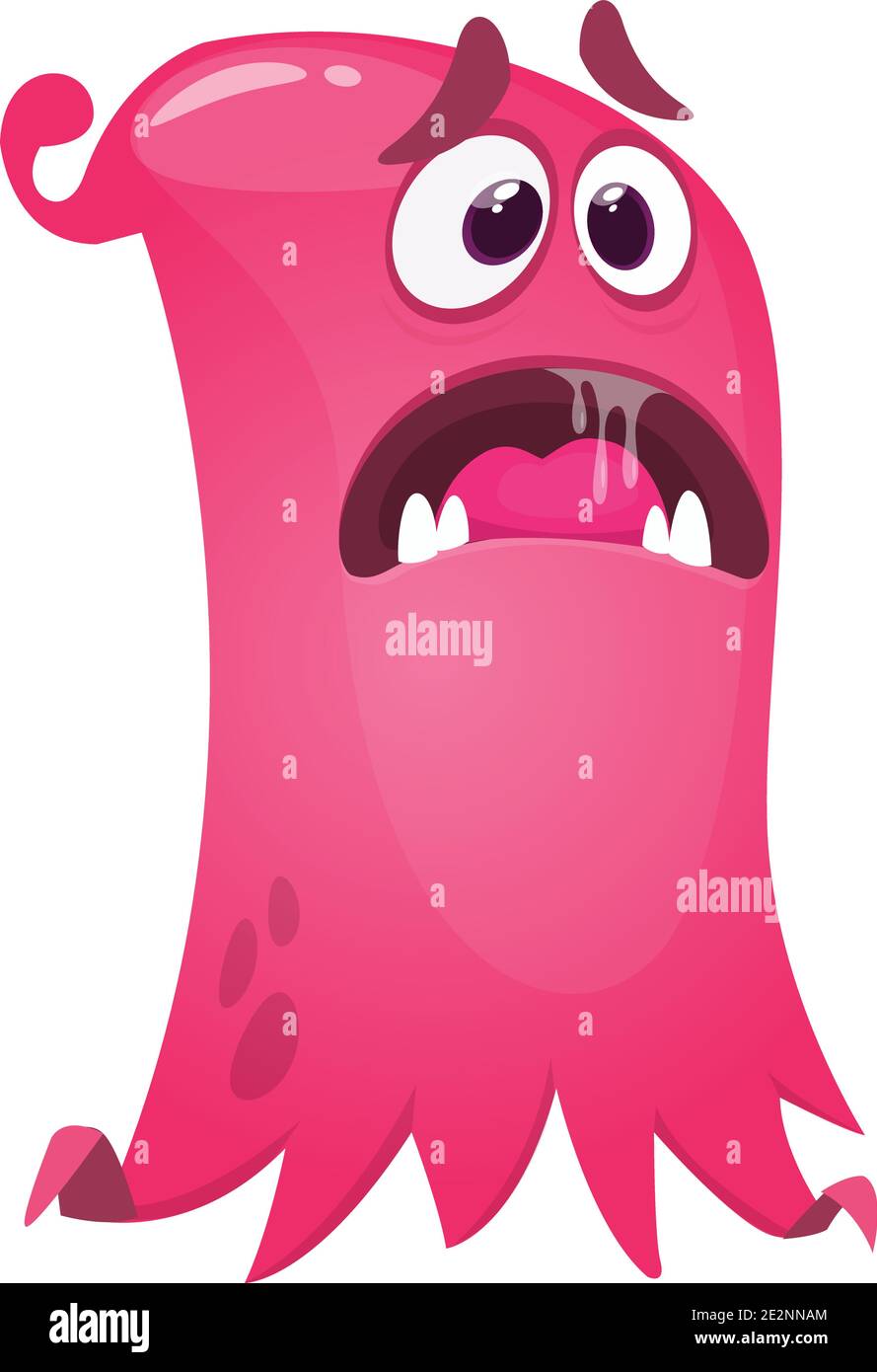 Angry cartoon pink monster with scared emotion. Vector illustration ...