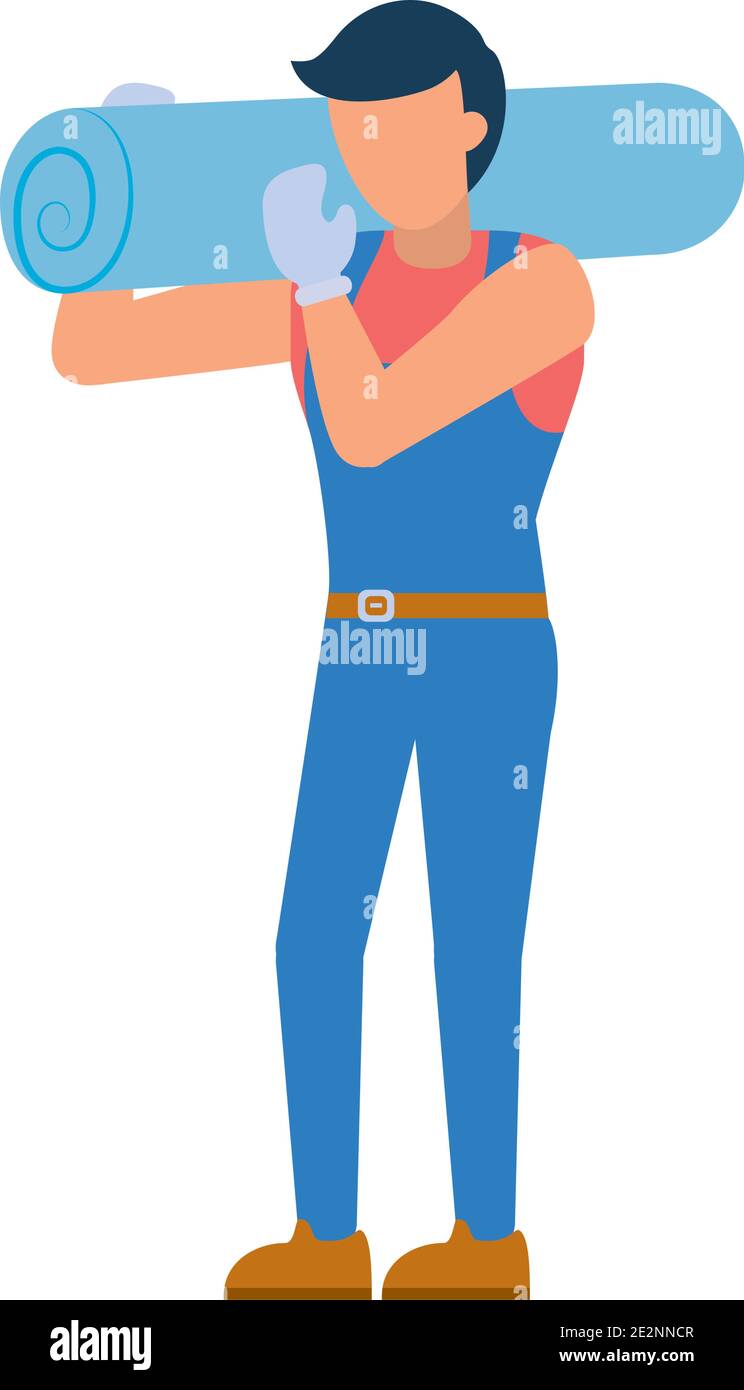construction worker holding a roll over white background, flat style ...