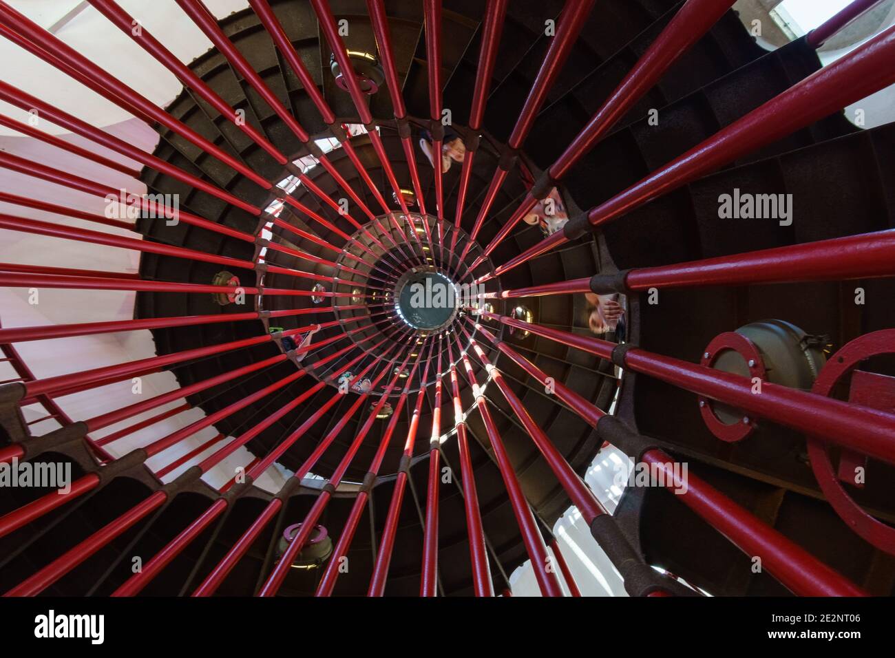 inside spiral steel staircase with red pipes in tower Stock Photo - Alamy