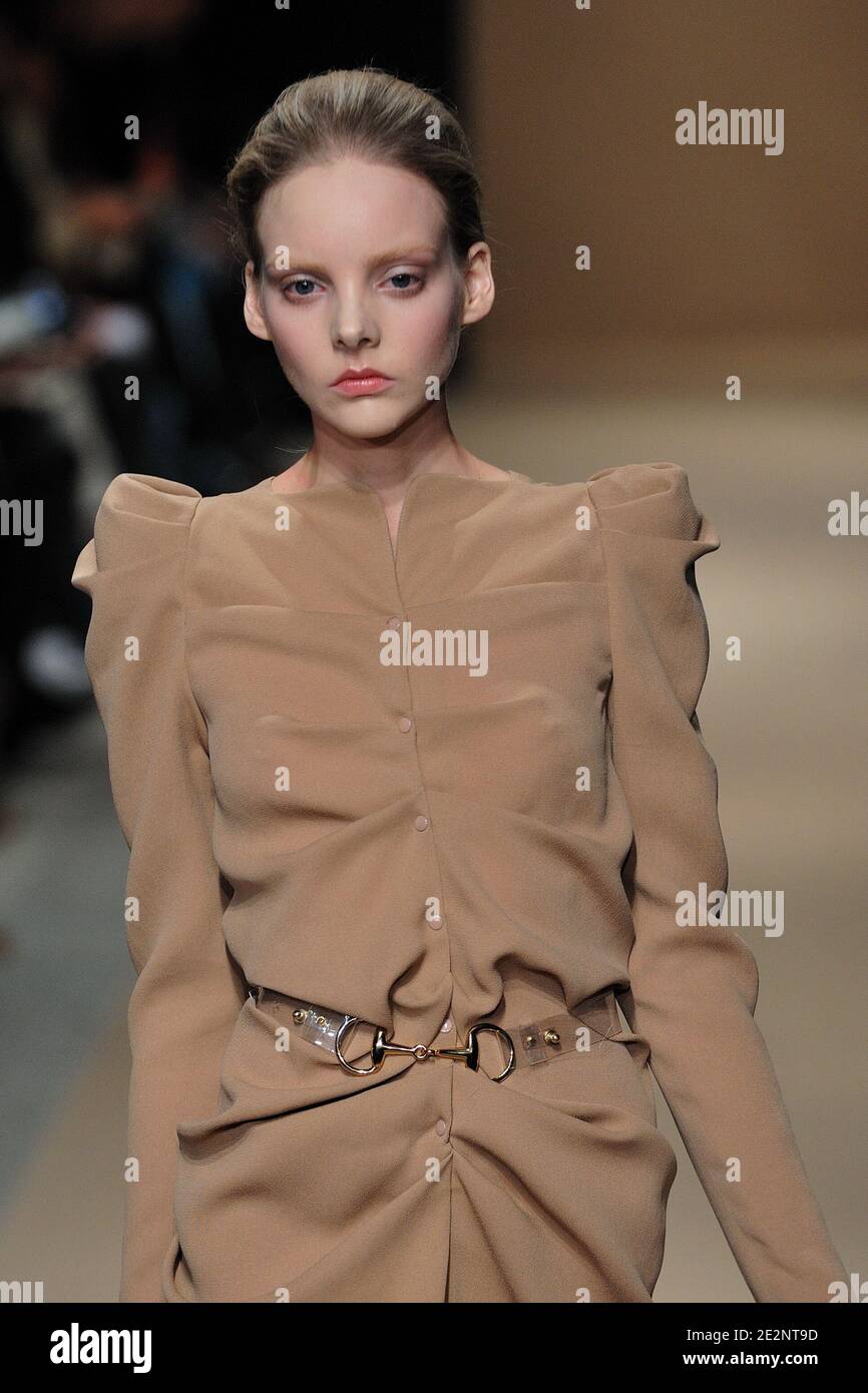 A model displays a creation by Belgian designer Veronique Leroy during ...