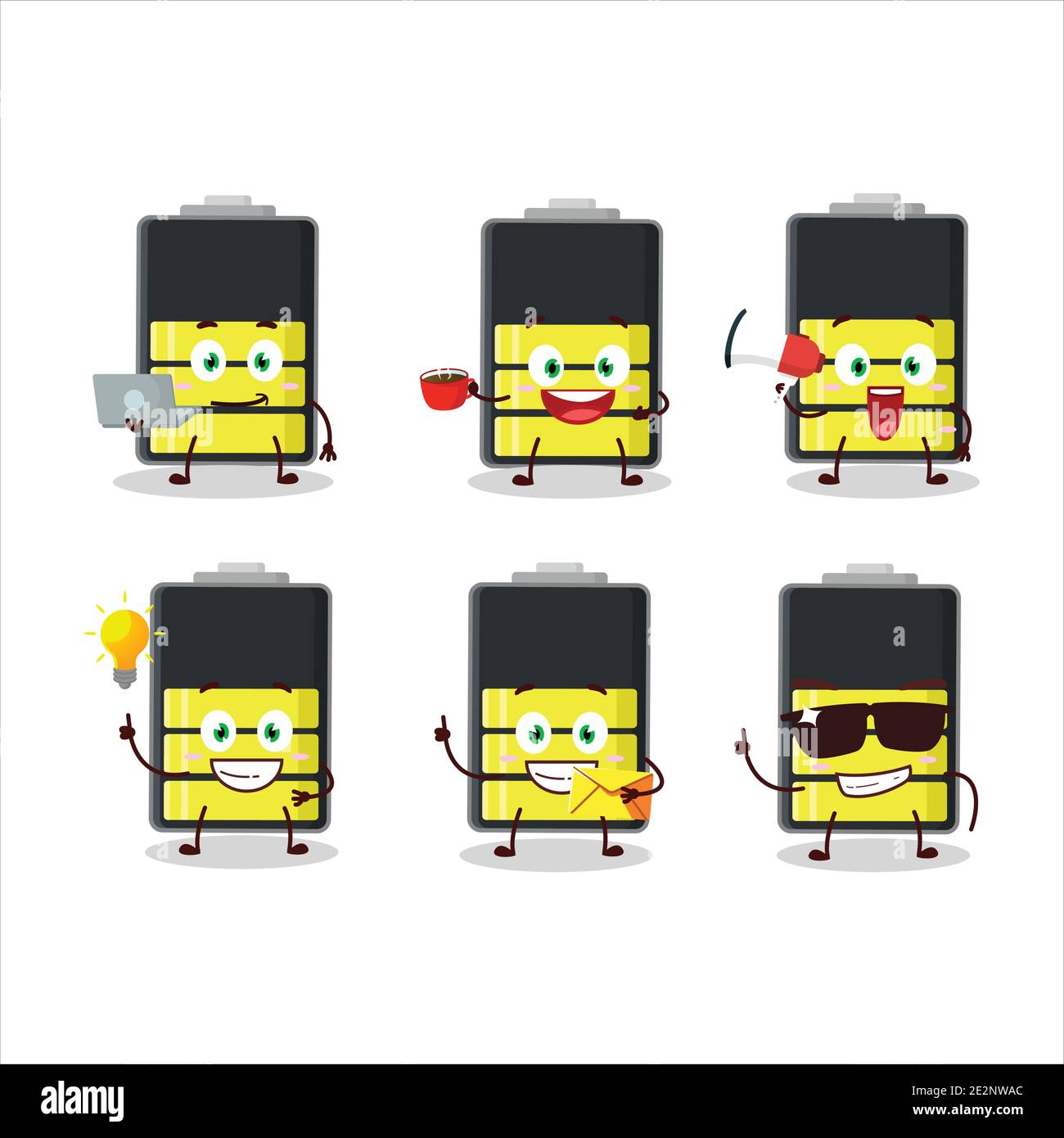 Medium battery cartoon character with various types of business ...
