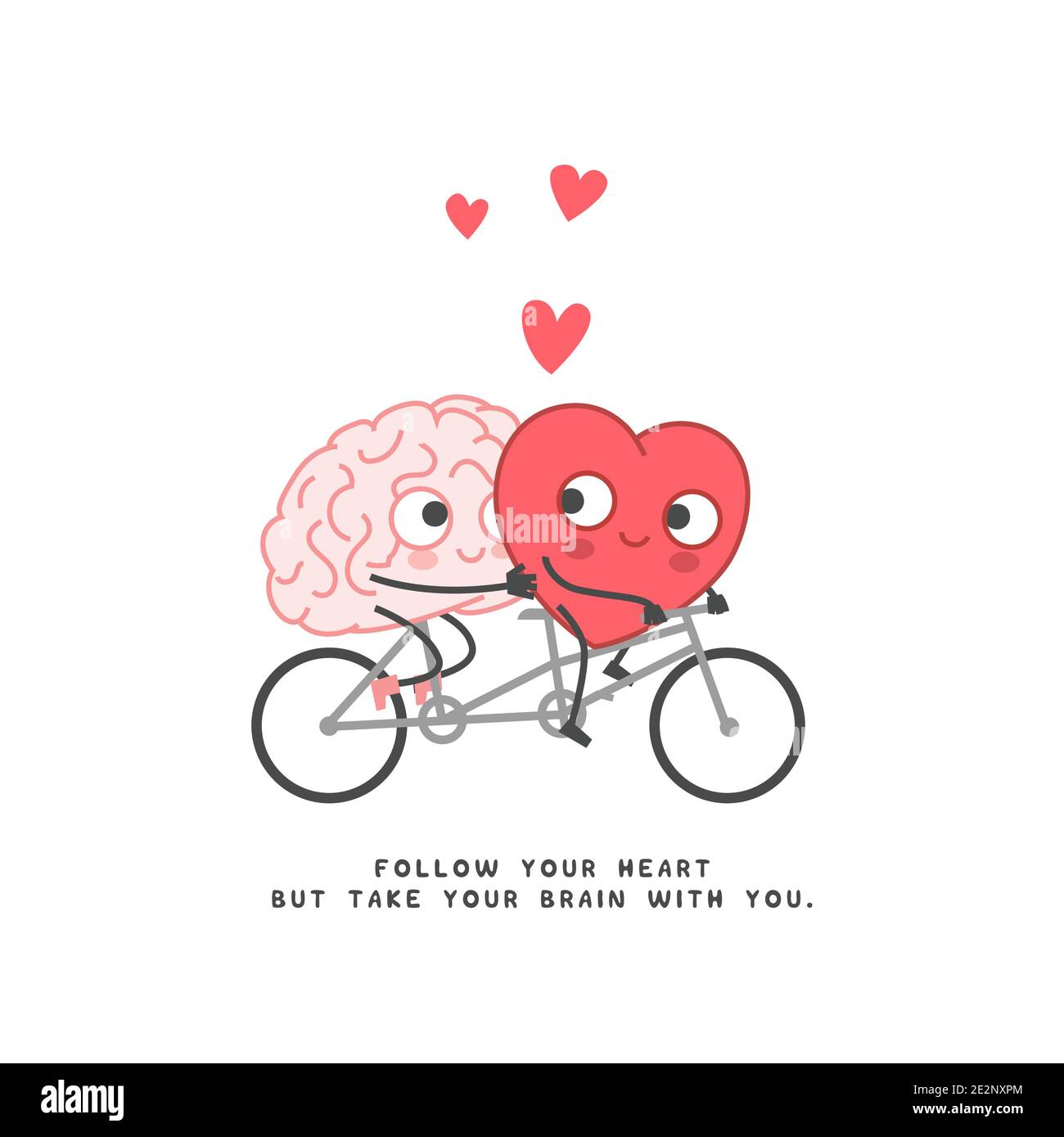 Cartoon Illustration of the Heart and Brain ride Bicycle. Heart and ...