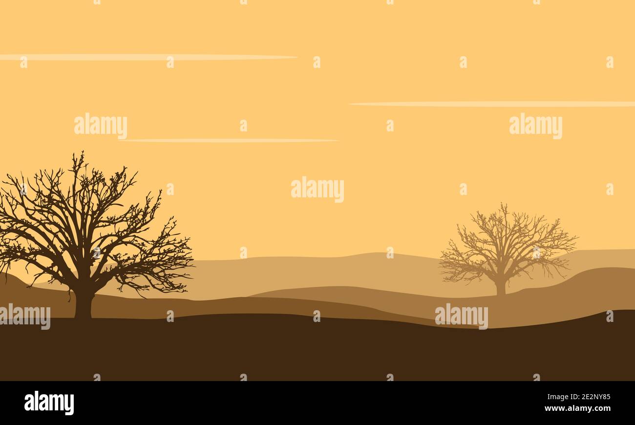 Nice scenery trees and mountains at sunset in the desert. Vector ...