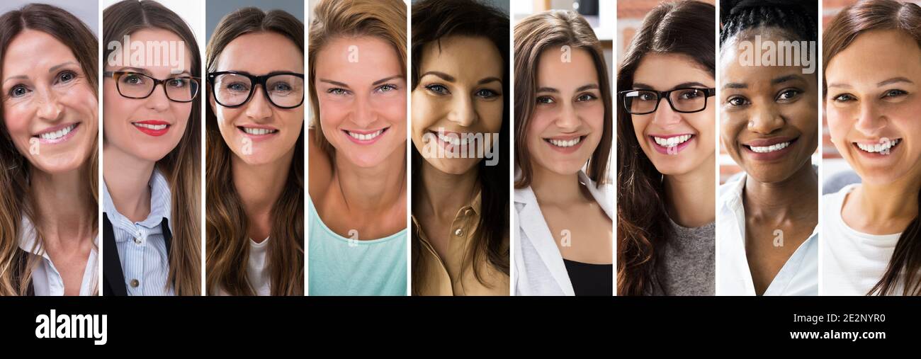 Multicultural Women Faces Photo Collage. Portrait And Avatar Headshots ...