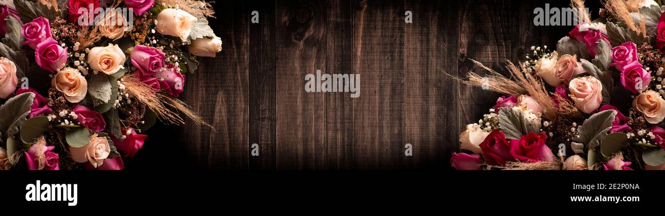 bouquet of roses panoramic banner frame design with copy space on ...