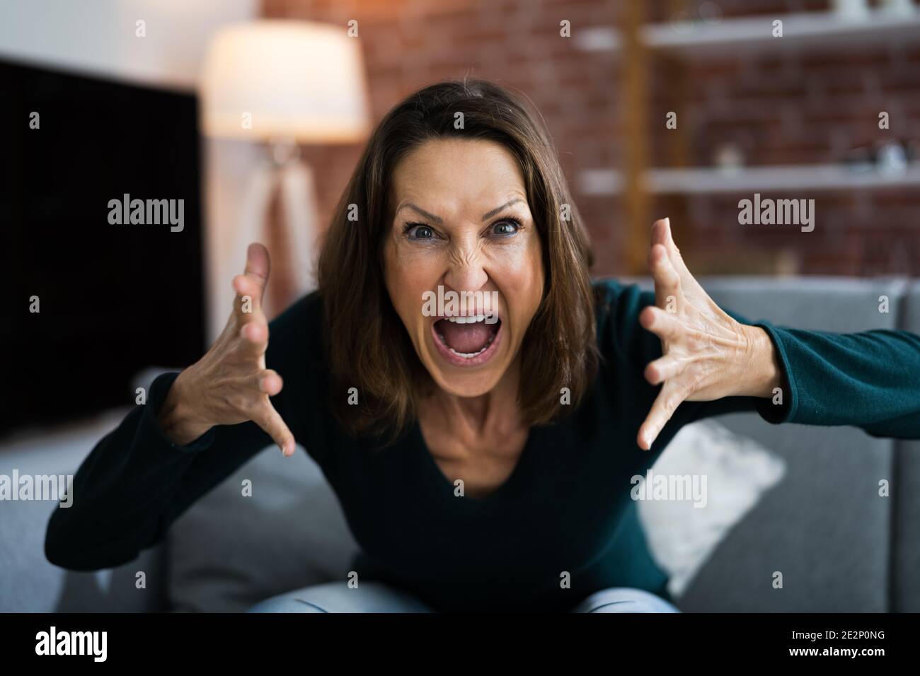 Workplace Quarrel. Angry Looking Woman In Video Conference Stock Photo ...