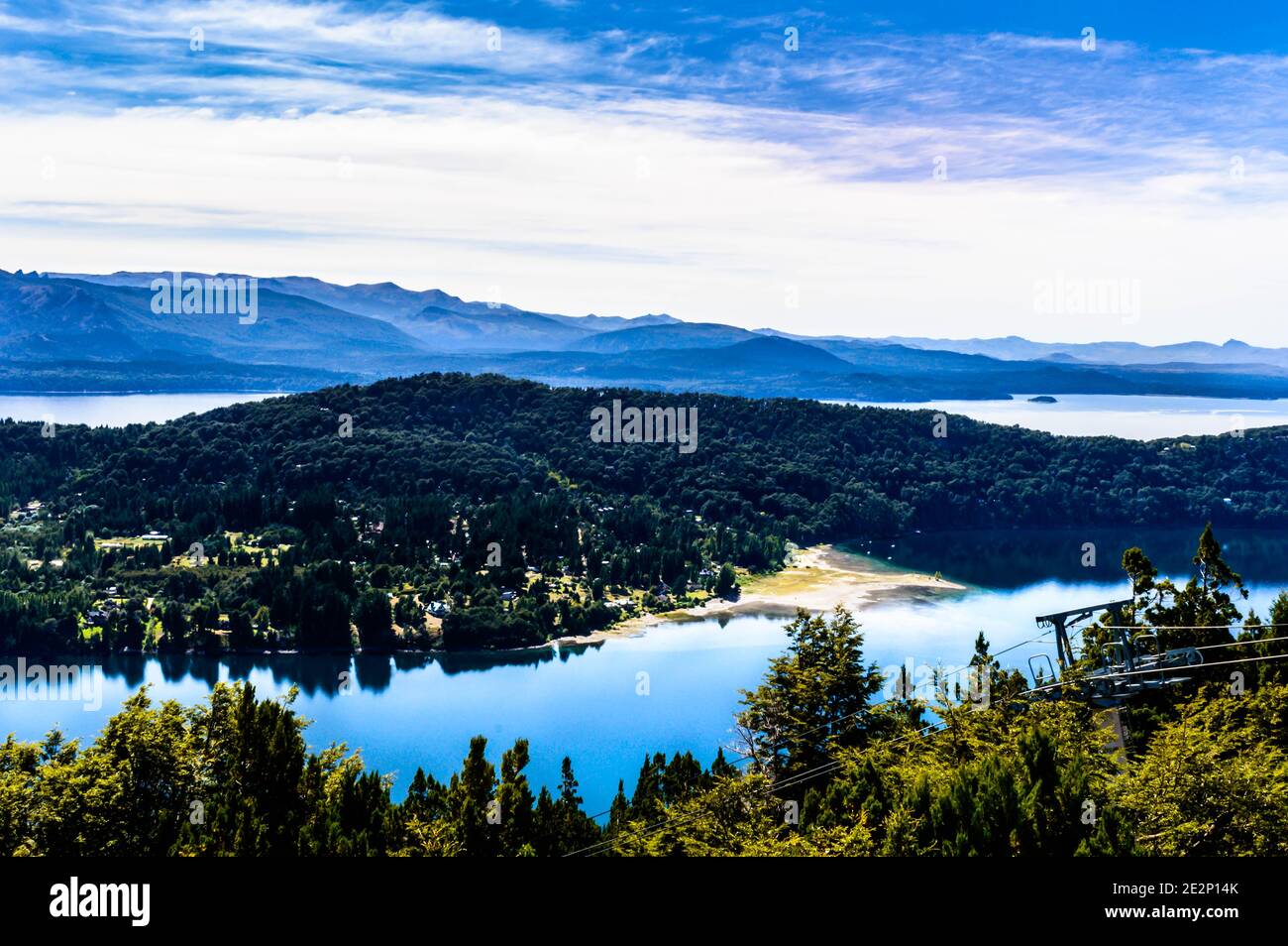 Lake in Bariloche in the summer of March. Sunny. Water and pine trees ...