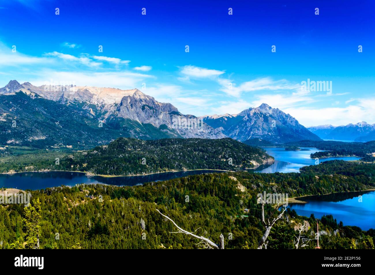 Lake in Bariloche in the summer of March. Sunny. Water, pine trees ...