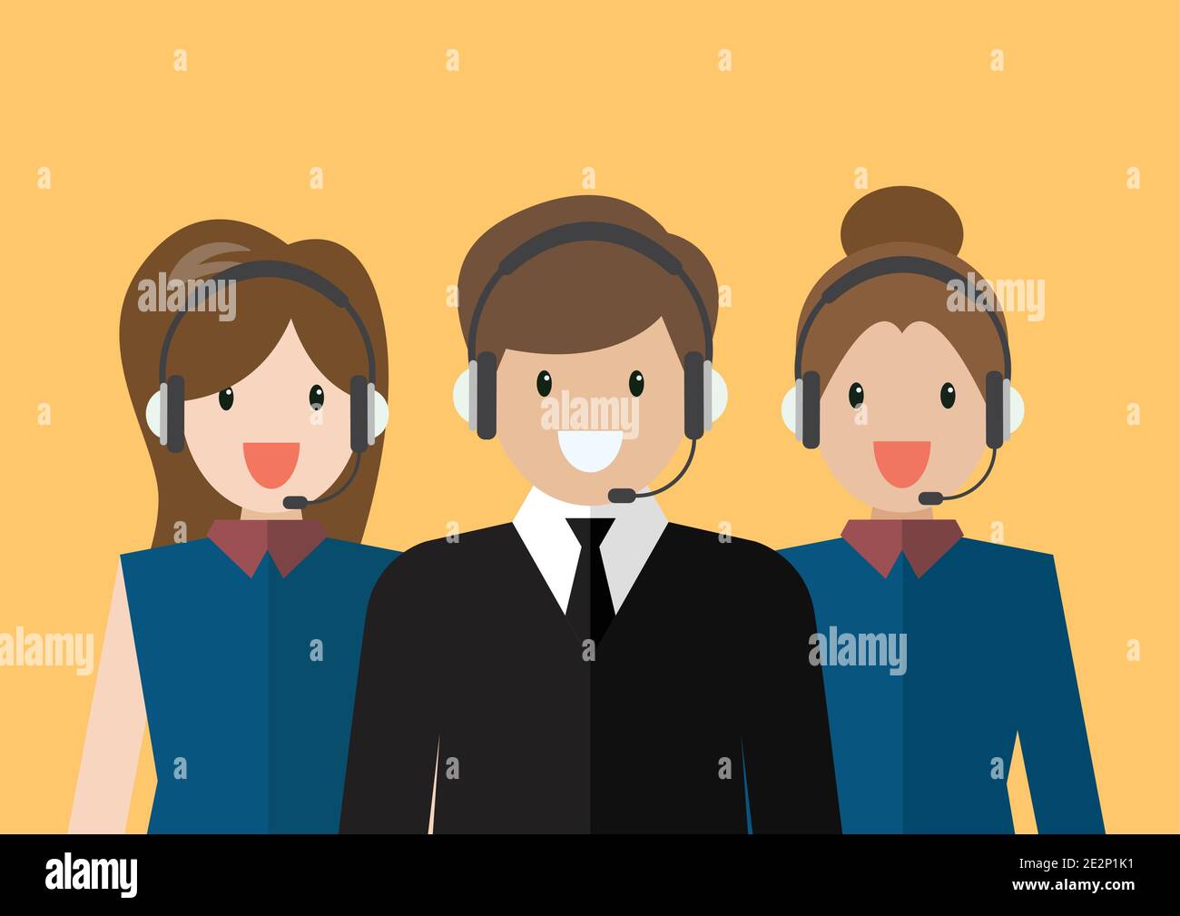 Call center team. Man and women working in call center. Cartoon vector ...