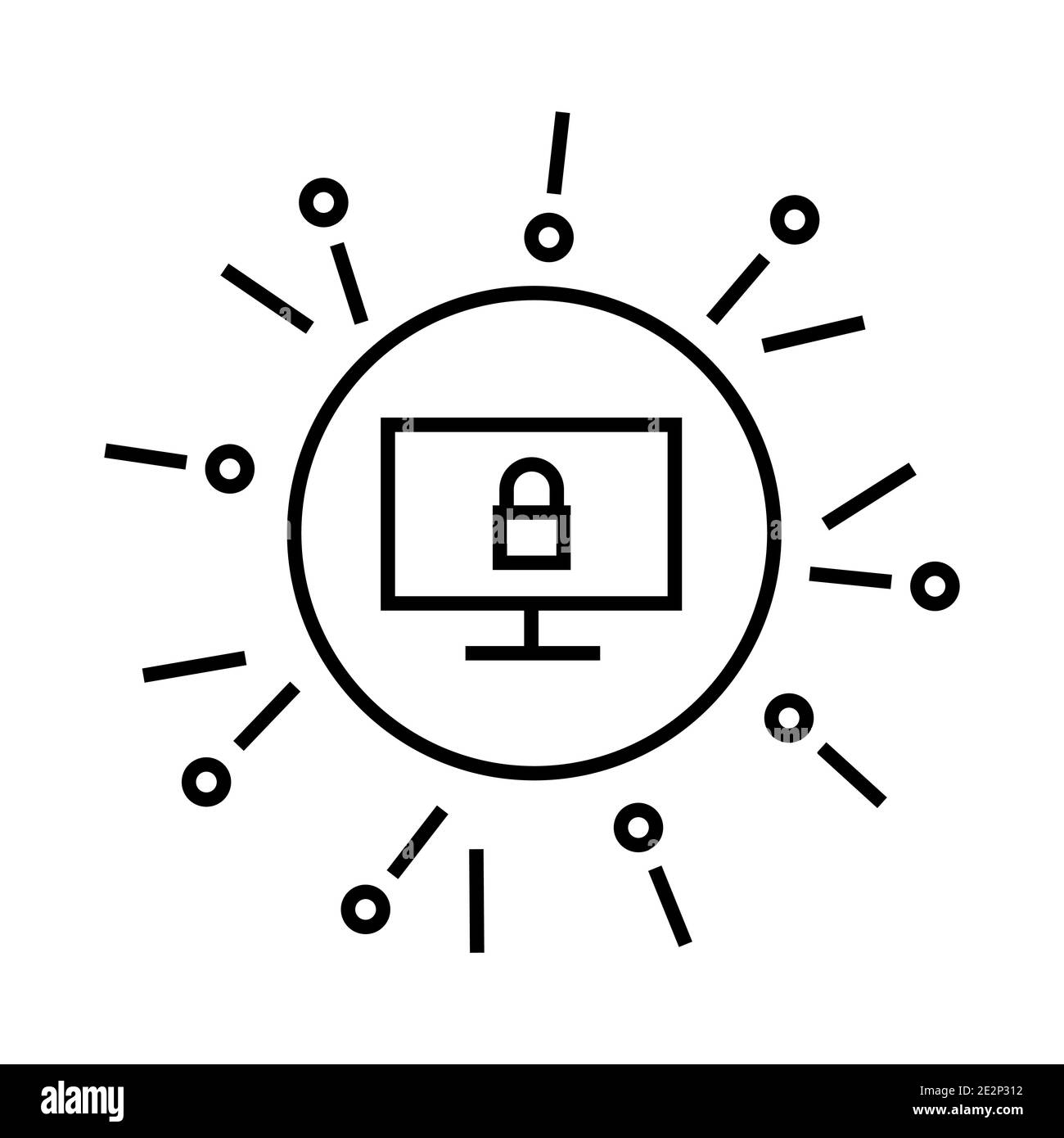 Cybersecurity outline icon. Endpoint protection concept. Locked computer under protection ...