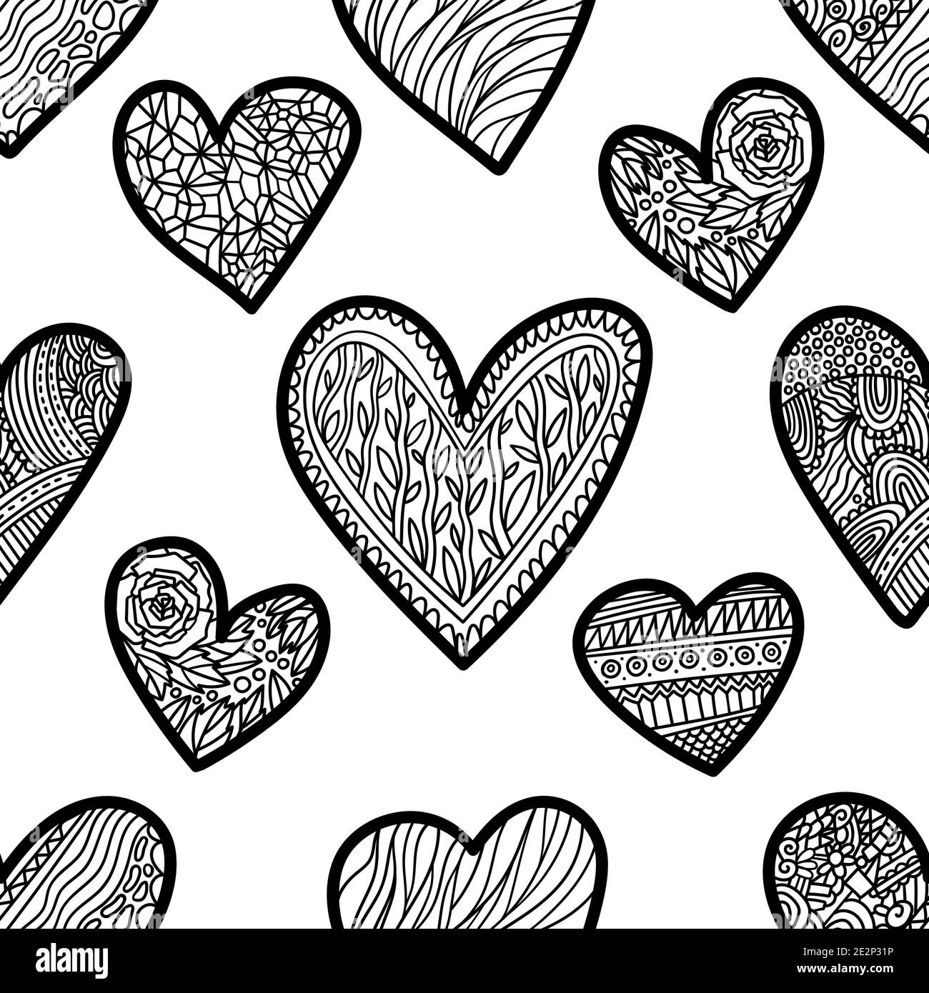Valentines Day theme coloring book. doodle antistress hand drawn with ...