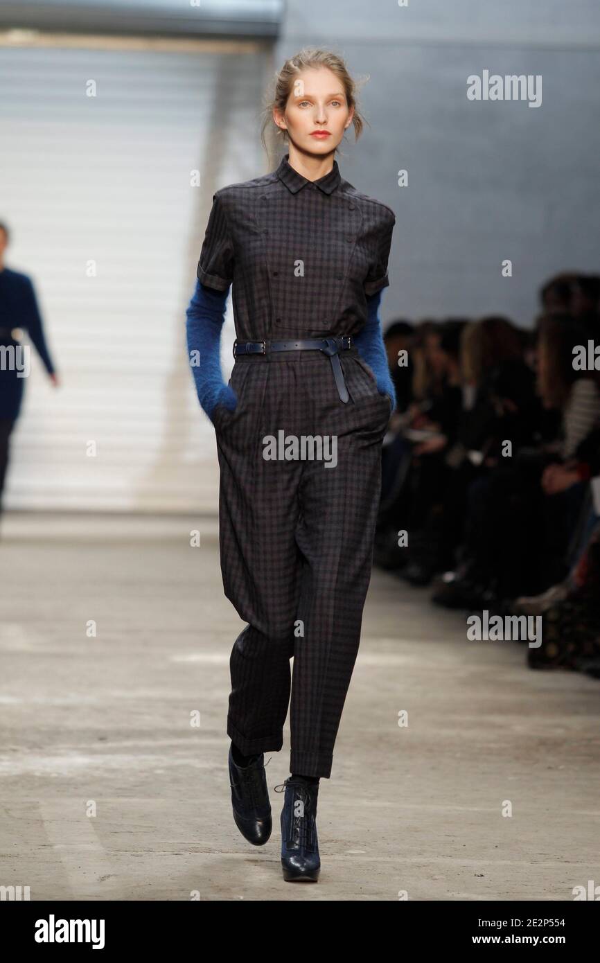 A model wears a creation designed by Richard Nicoll for Cerruti Fall ...