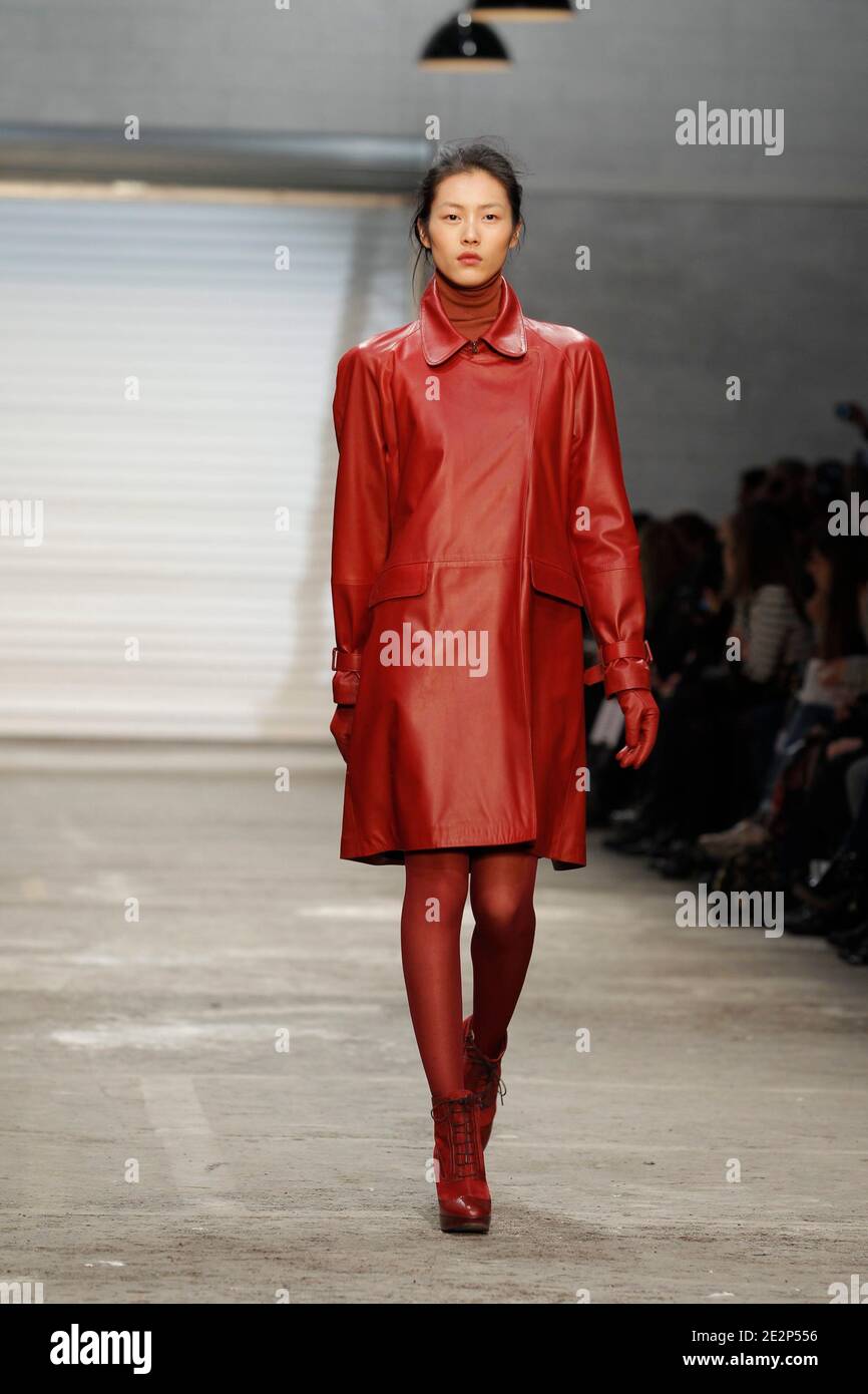 A model wears a creation designed by Richard Nicoll for Cerruti Fall ...