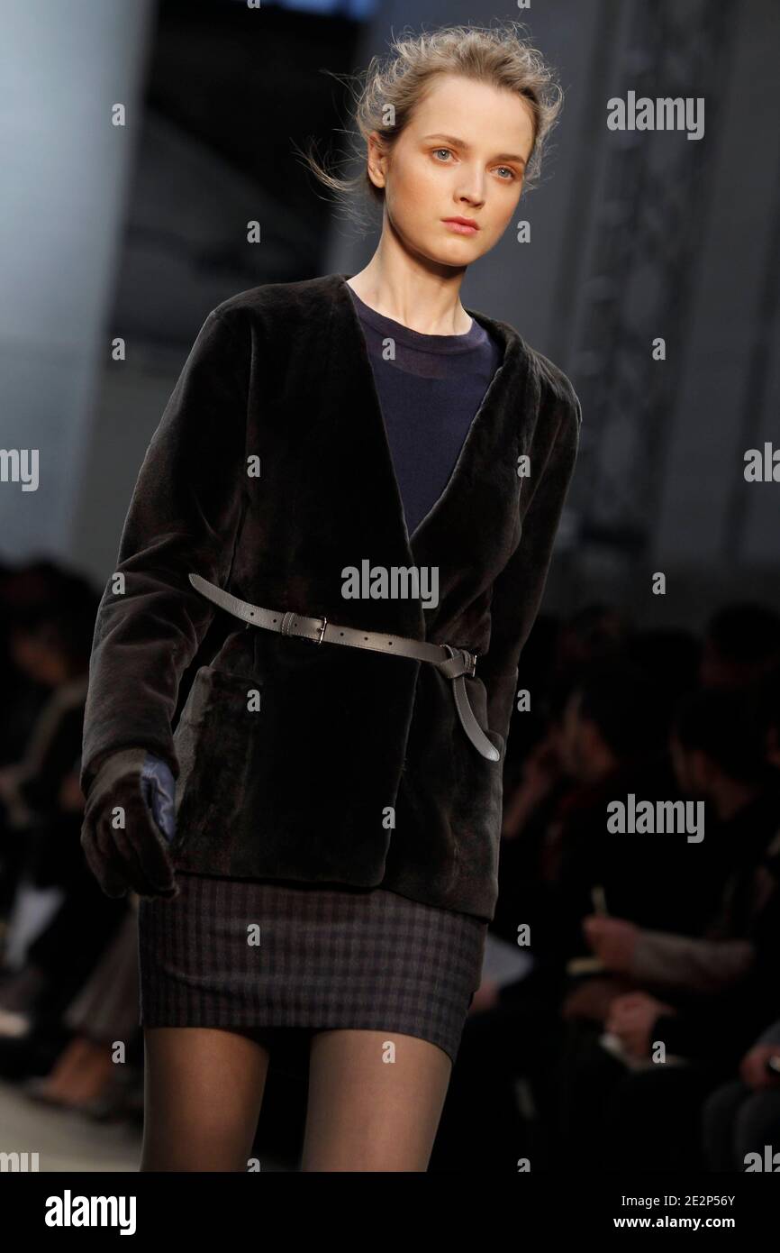 A model wears a creation designed by Richard Nicoll for Cerruti Fall ...