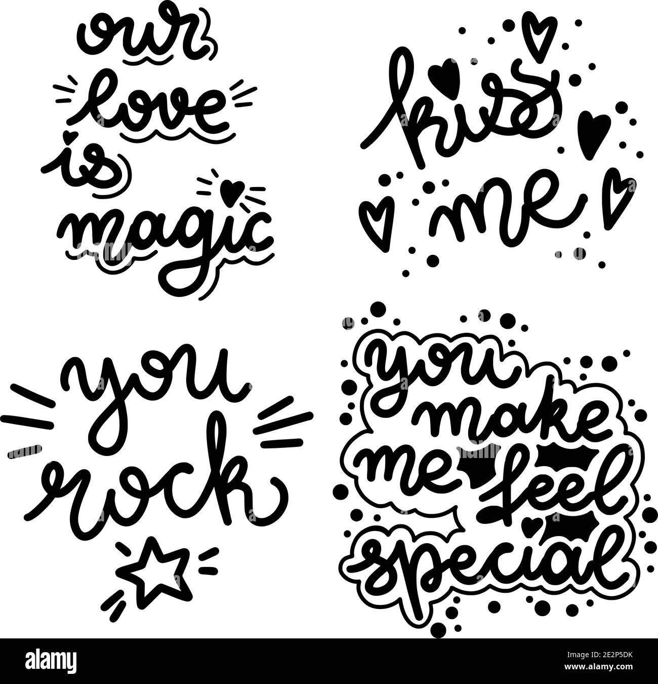Vector set of lettering about love. Valentines Day. Black and white ...