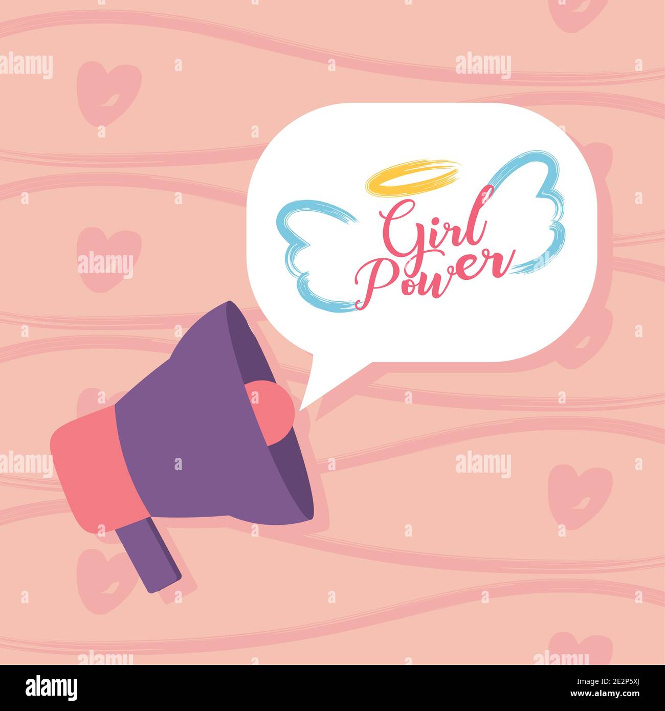 megaphone with girl power lettering design over pink background, flat ...