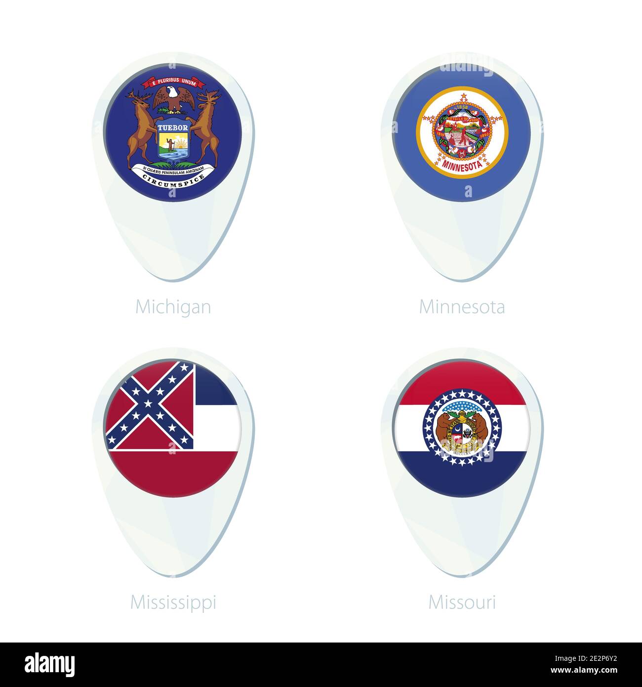 Michigan, Minnesota, Mississippi, Missouri flag location map pin icon ...