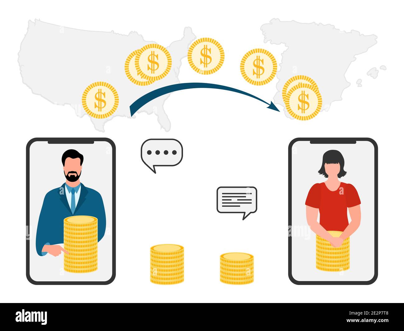 Vector illustration Mobile money transfer Online around the world ...