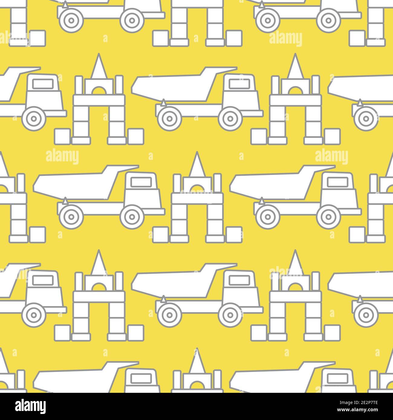 Vector seamless pattern with kid toys. Dump truck, cubes, blocks for ...