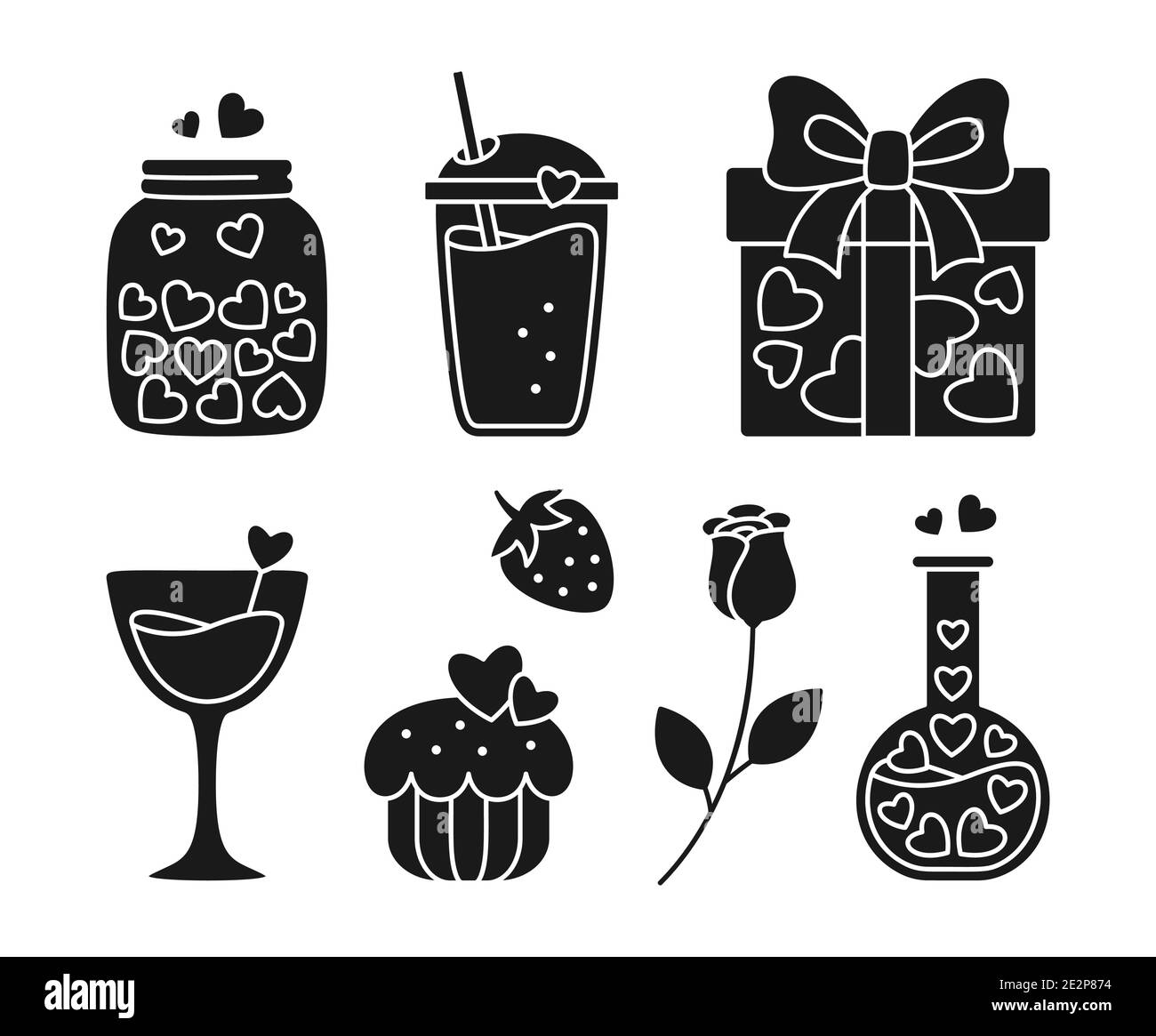 Valentine black glyph icon set. Minimal sign collection. Happy ...