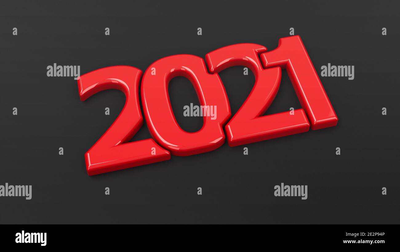 Red 2021 symbol on black background, represents the new year 2021 ...