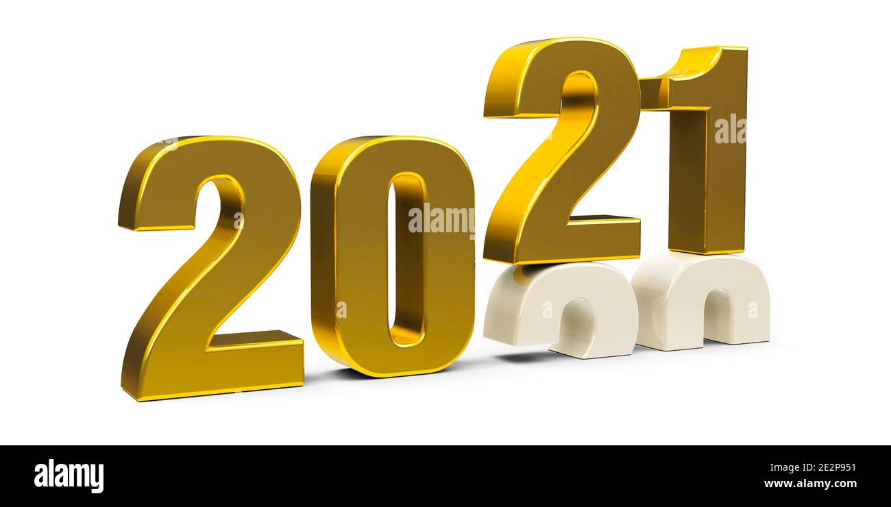 Gold 2020-2021 change represents the new year 2021, three-dimensional rendering, 3D illustration ...