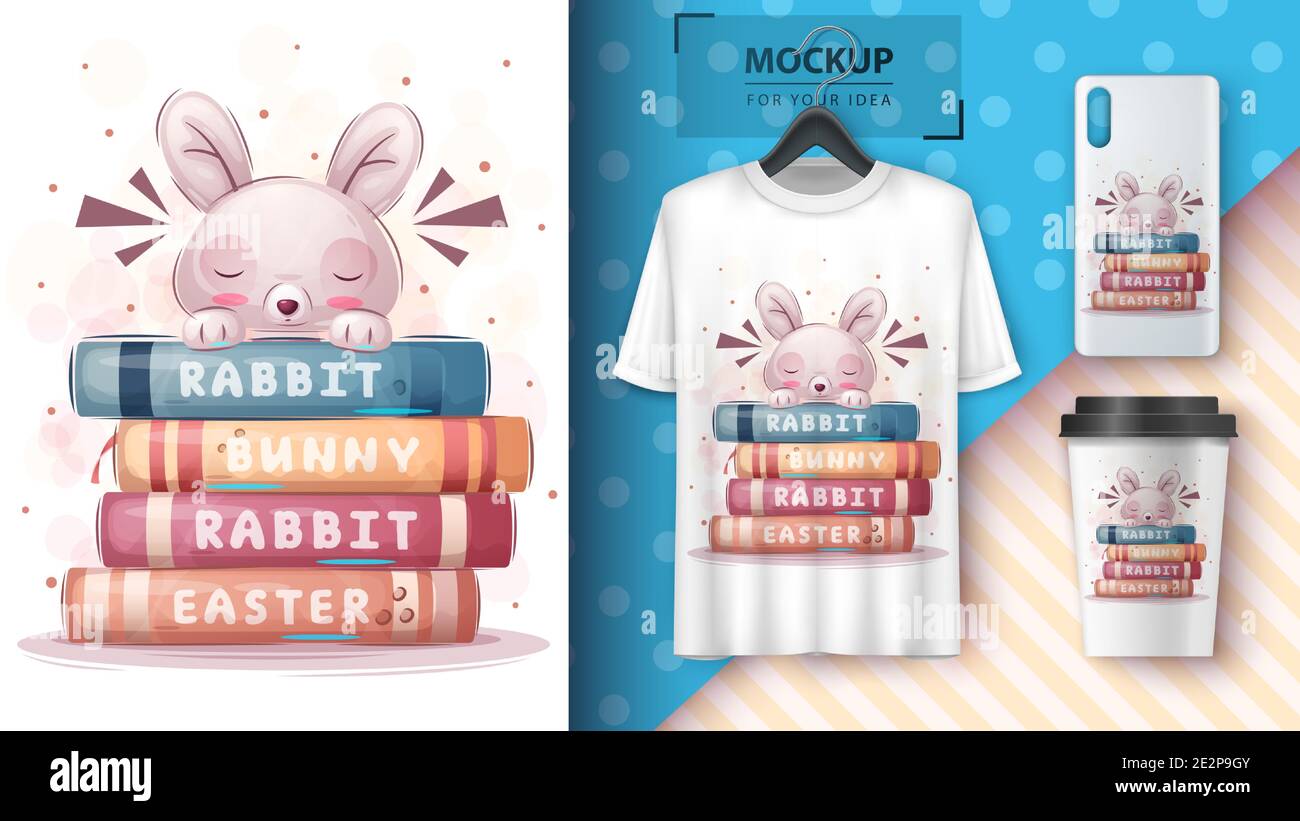 Rabbit reads books poster and merchandising Stock Vector Image & Art ...