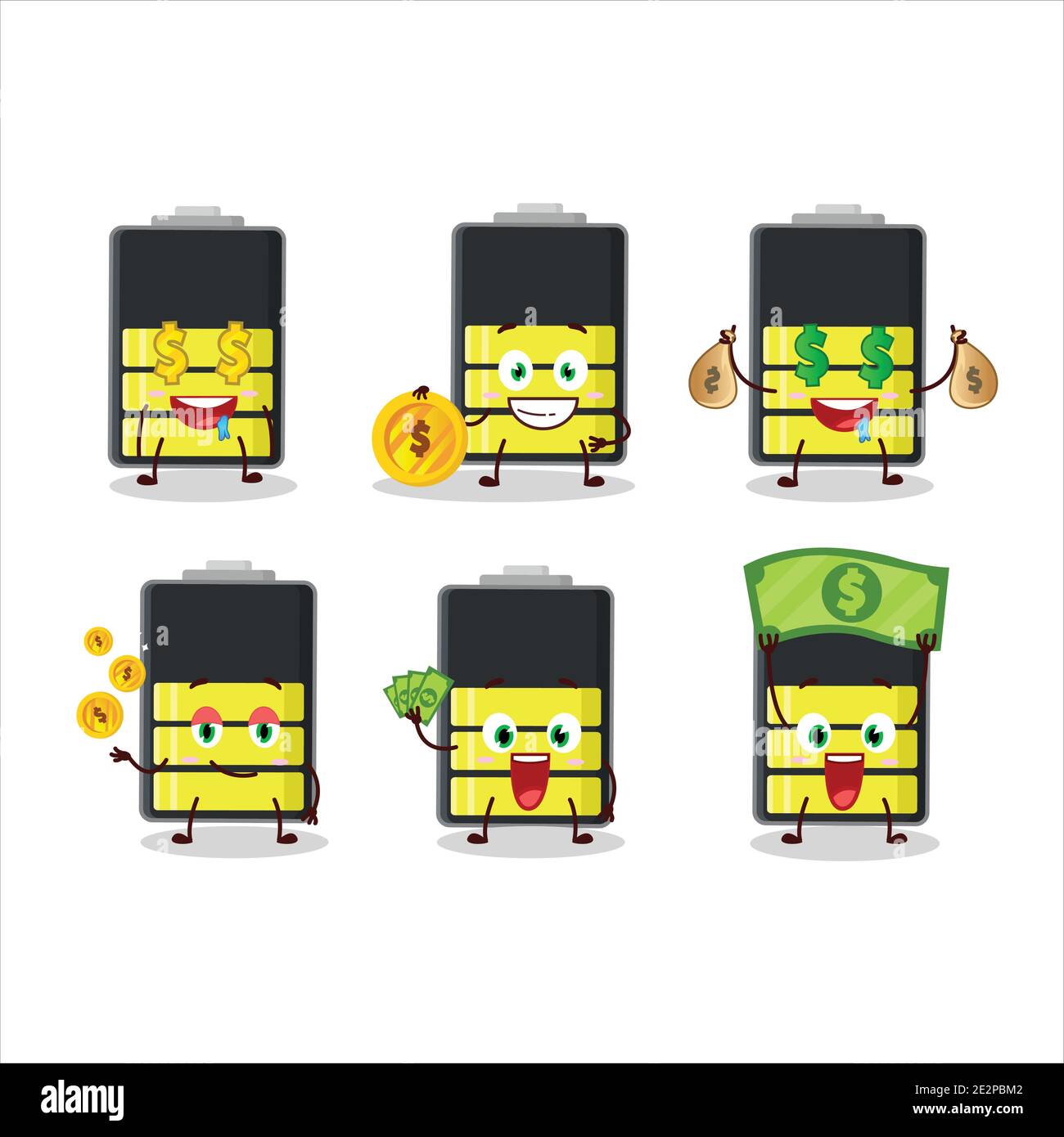 Medium battery cartoon character with cute emoticon bring money. Vector ...